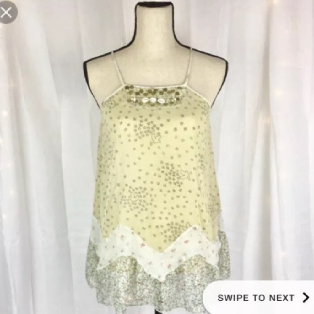 Free People Vintage Sheer Shell & Sequin Cami Top Xs … - Gem